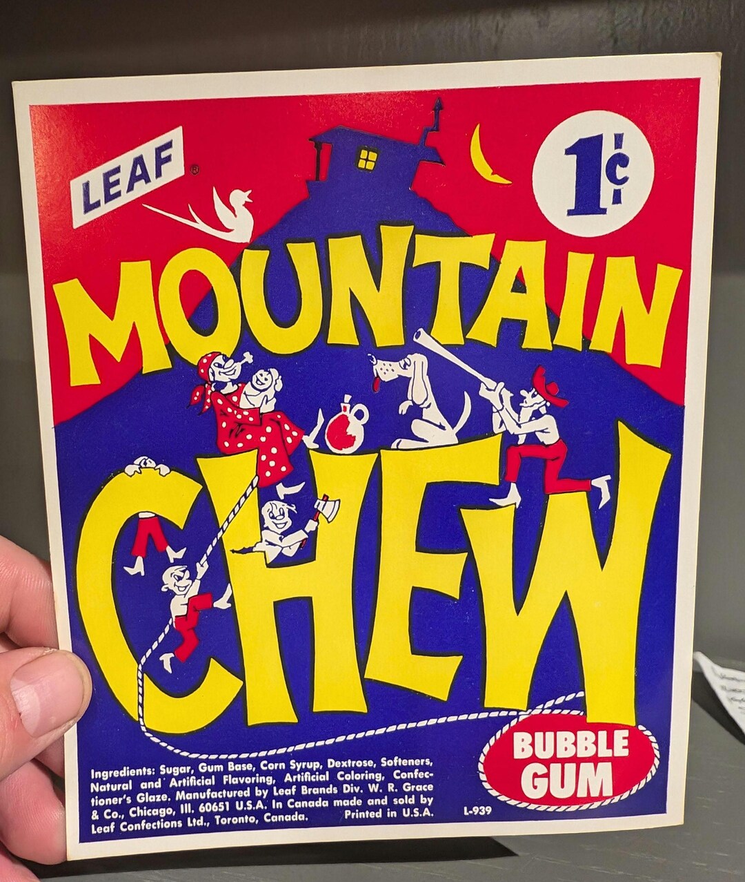 1960s Leaf Mountain Chew Gumball Machine Price Sign - Cardboard Store ...