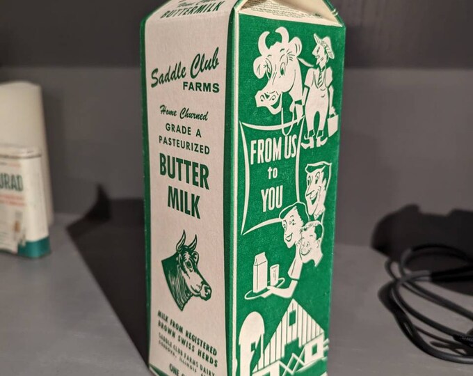 NOS 60's/ 1970's Saddle Club Farms Butter Milk Carton or Container ...