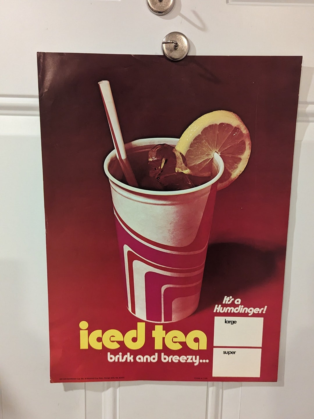 1970s Humdinger Drive in Iced Tea Poster - Fast Food Restaurant Sign ...