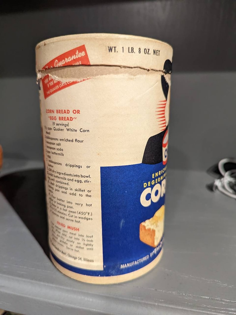 1950s Quacker Oats Oatmeal Container White Corn Meal - Larger Size ...