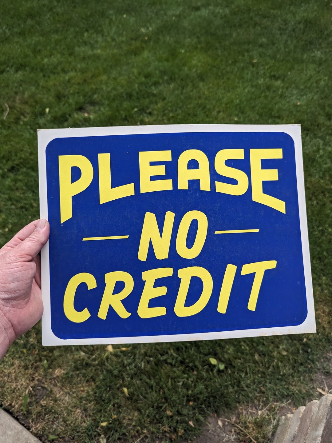 Original 1970s 1980s Please No Credit Cardboard Sign Vintage Sign Thick ...