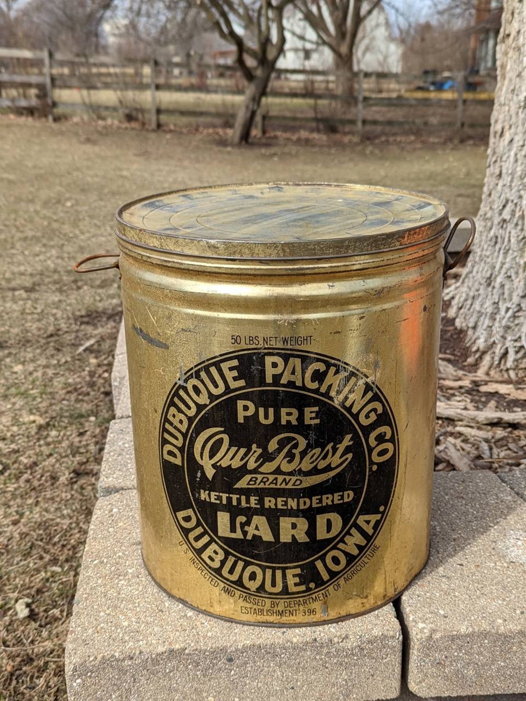 Large, 50lb Size 1920's30s Dubuque Packing Our Best Brand Pure Lard Tin ...