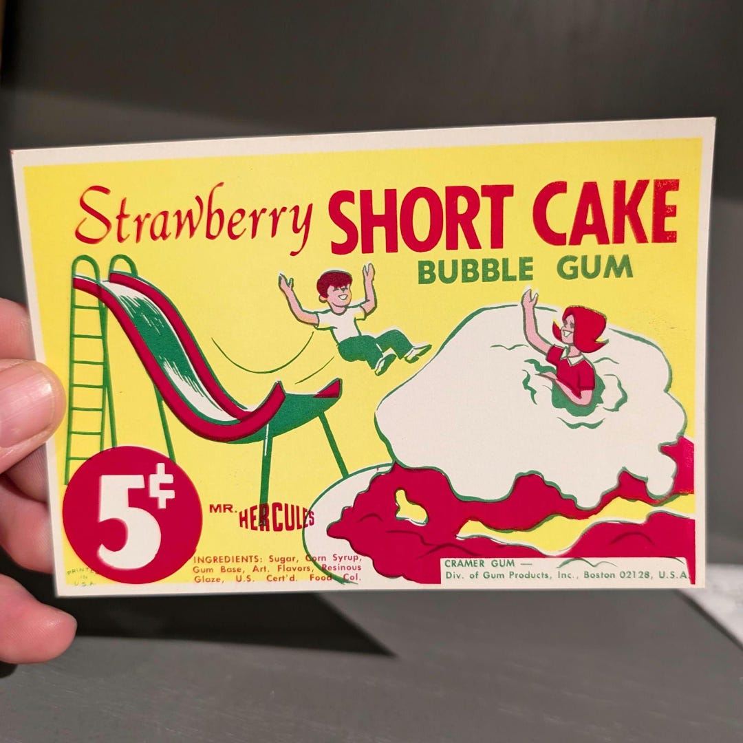 NOS 1960s Strawberry Short Cake Gumball Machine Price Sign - Cardboard ...
