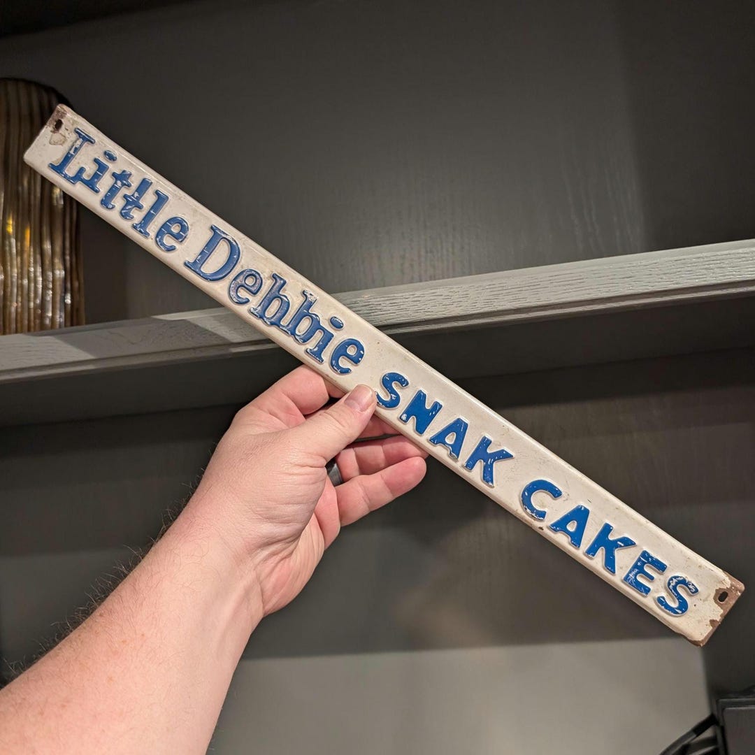 Original 1950s Little Debbie Snak Cakes Embossed Metal Rack Sign ...