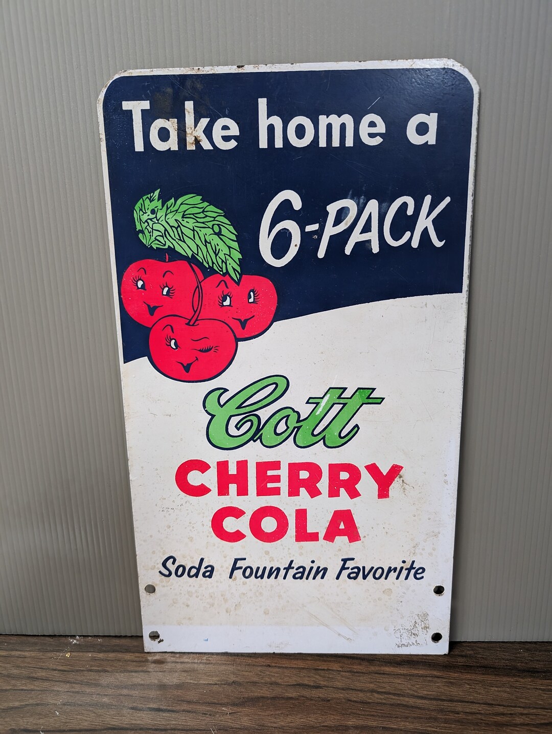 1960s Cott Cherry Cola Soda Double Sided Metal Sign Old & Original ...