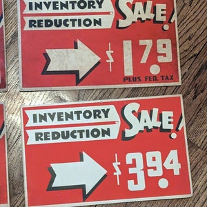 Original 1940's Inventory Reduction Sale Store Price Sign Vintage Sign ...
