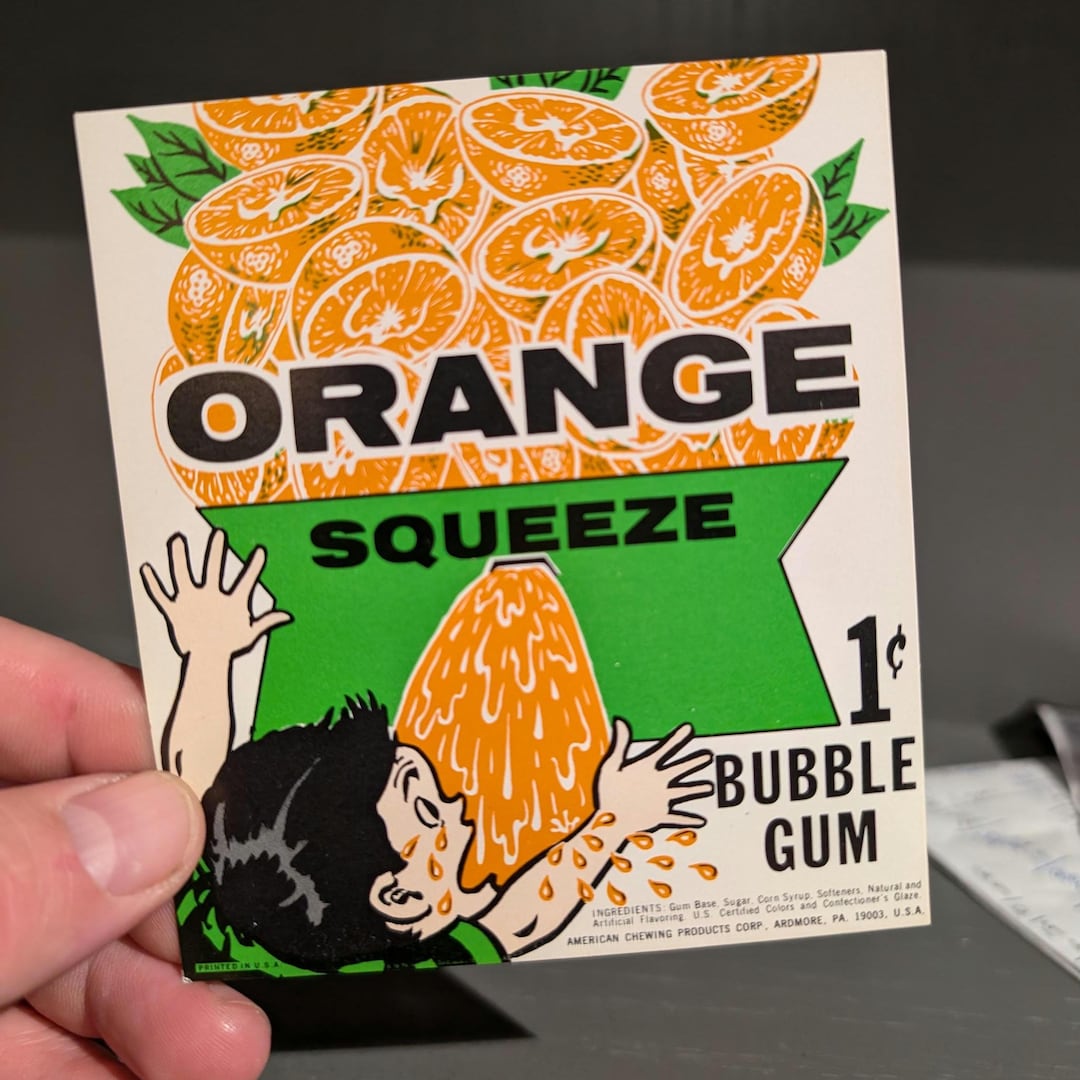 NOS 1960s Orange Squeeze Gumball Machine Price Sign - Cardboard Retail ...