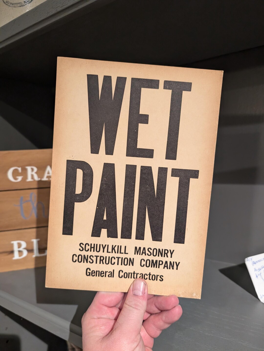 Original 1960s WET PAINT Cardboard Sign - Vintage Schuylkill Masonry ...