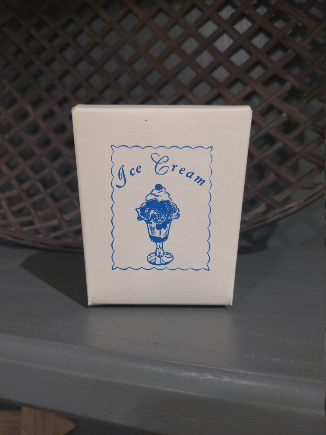 NOS Generic 1940's Ice Cream Container Box Blue White Ice Cream Sundae ...