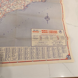 1940's Richfield Oil Company Road Map of North Carolina/south Carolina ...