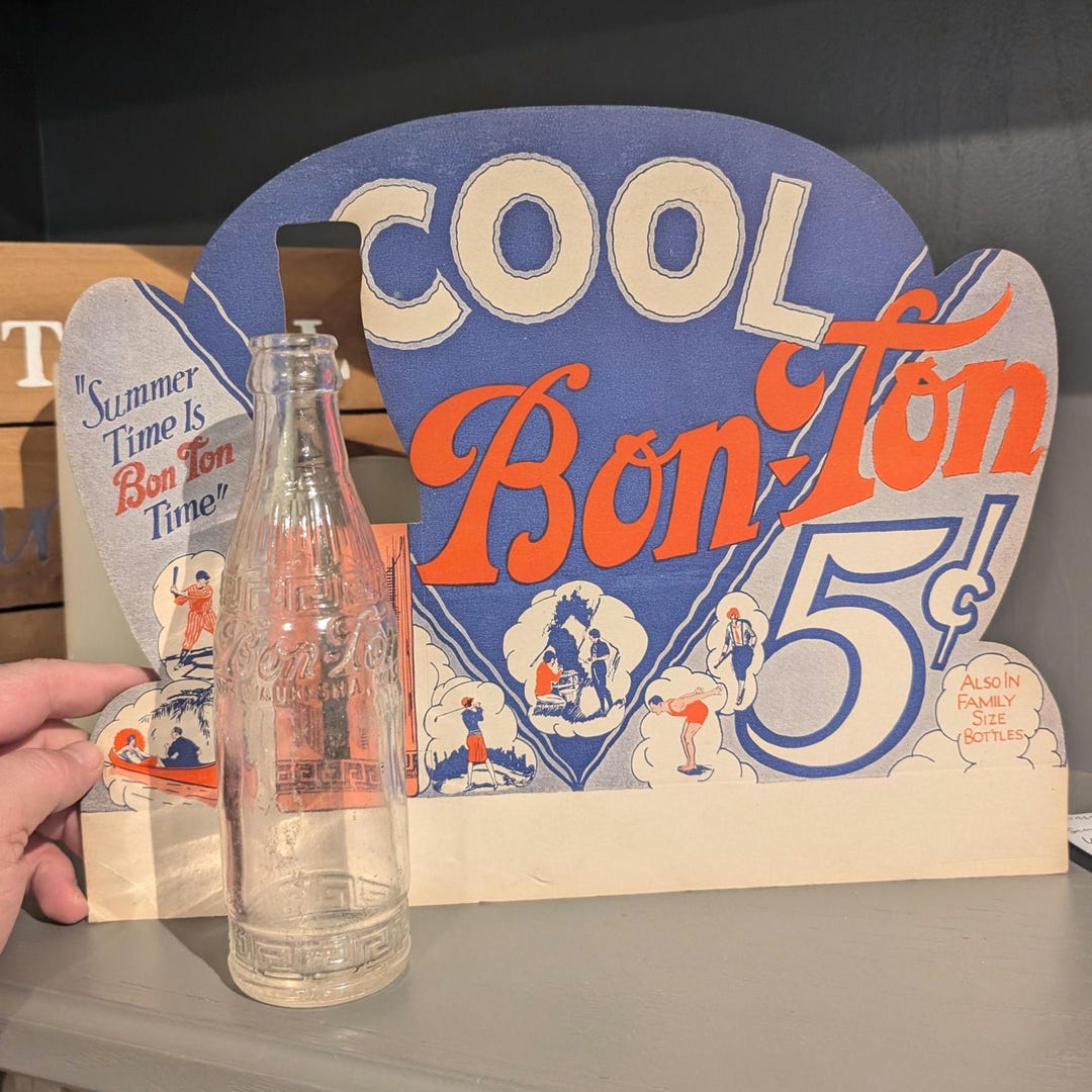 Original Vintage 1920s 30s Bon Ton Soda Pop Bottle Display- 7oz Soda ...