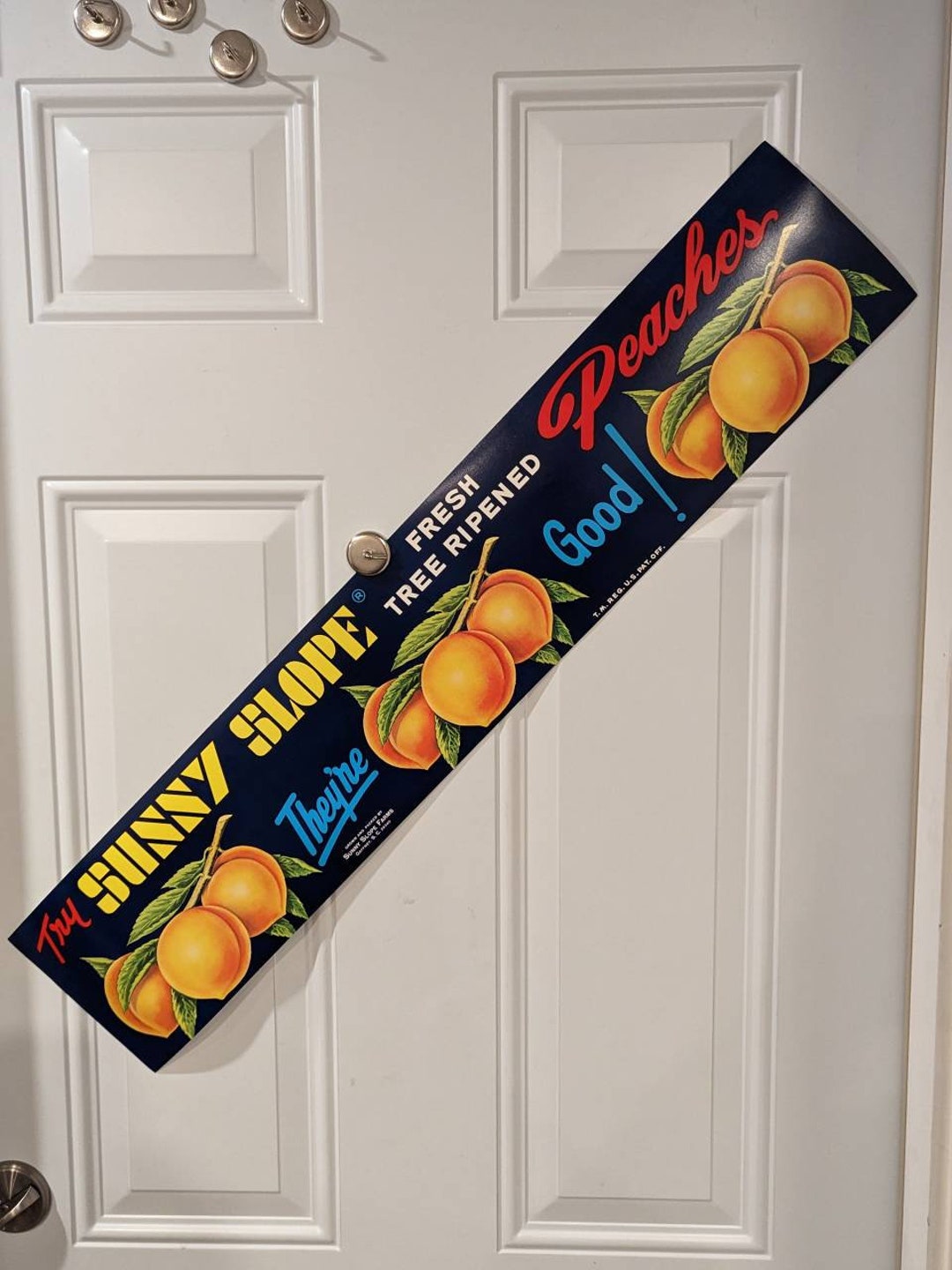 1960's Sunny Slope Peaches Fruit Banner Sign - Old & Original Grocery ...