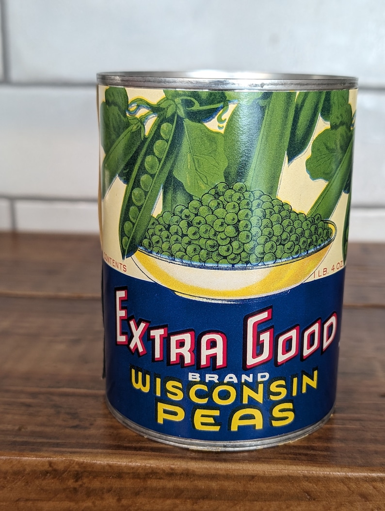 1940's Extra Good Wisconsin Peas - Script-. Can Label on Can Original ...