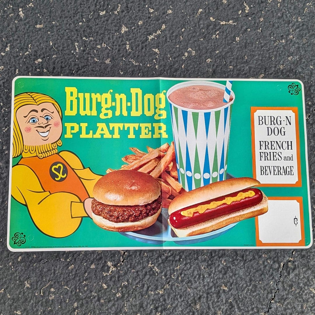 NOS 1966 Burg N Dog Platter Hot Dog Fries Restaurant Poster Drive-in or ...