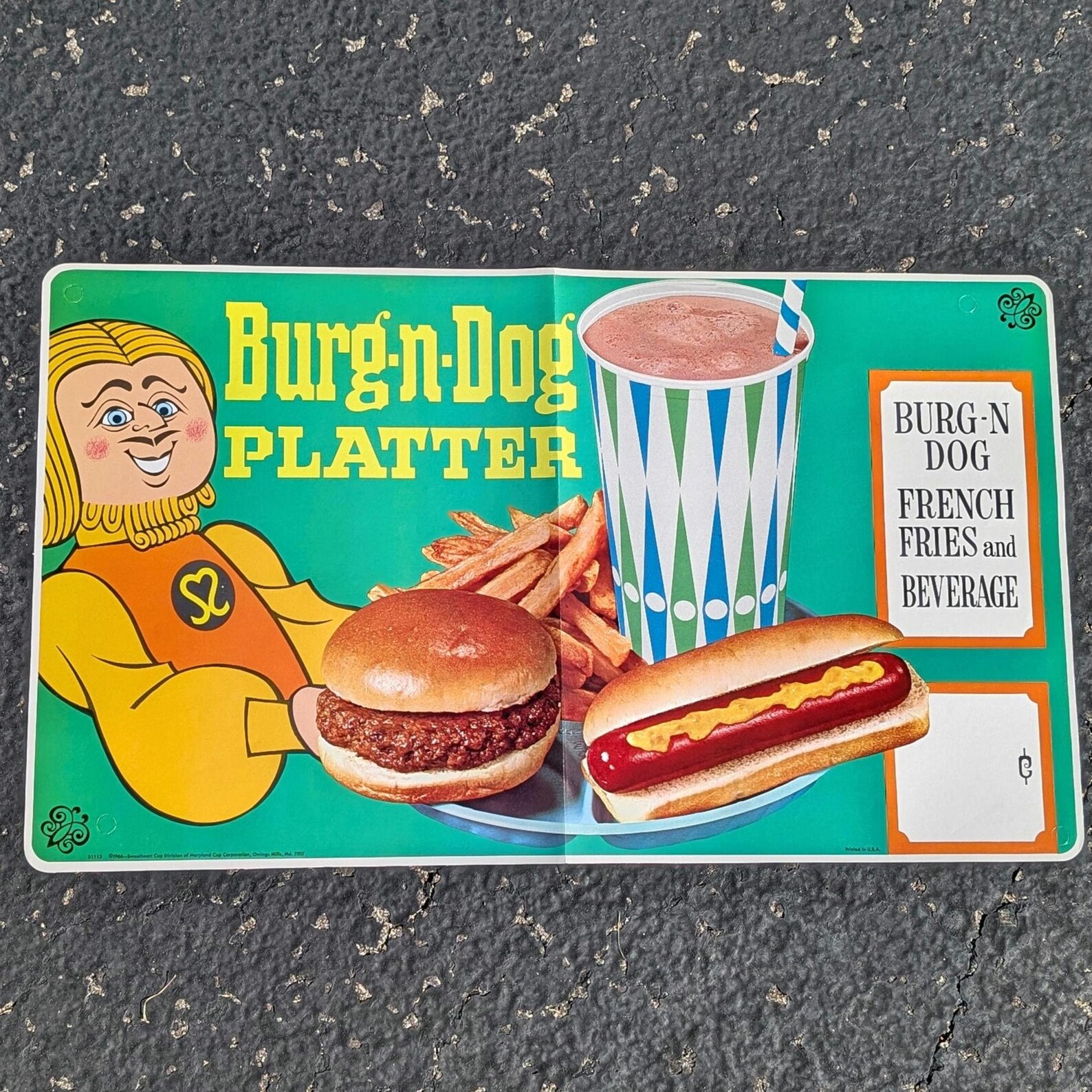 NOS 1966 Burg N Dog Platter Hot Dog Fries Restaurant Poster Drive-in or ...