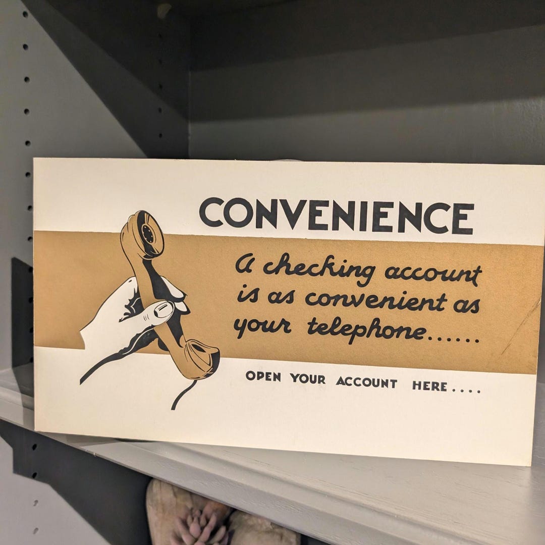 Original 1960s Bank by Phone Vintage Bank Sign - Thick Crescent Board ...
