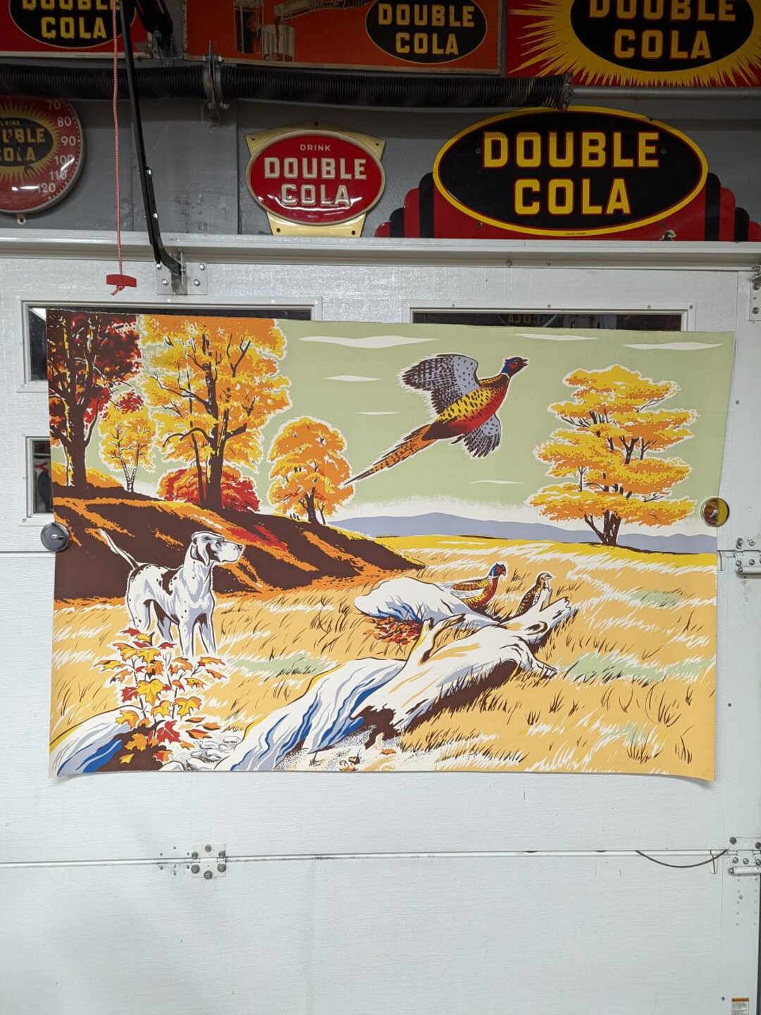 1940's Hunting Pheasant Scene Window Display Sign Poster - Old ...