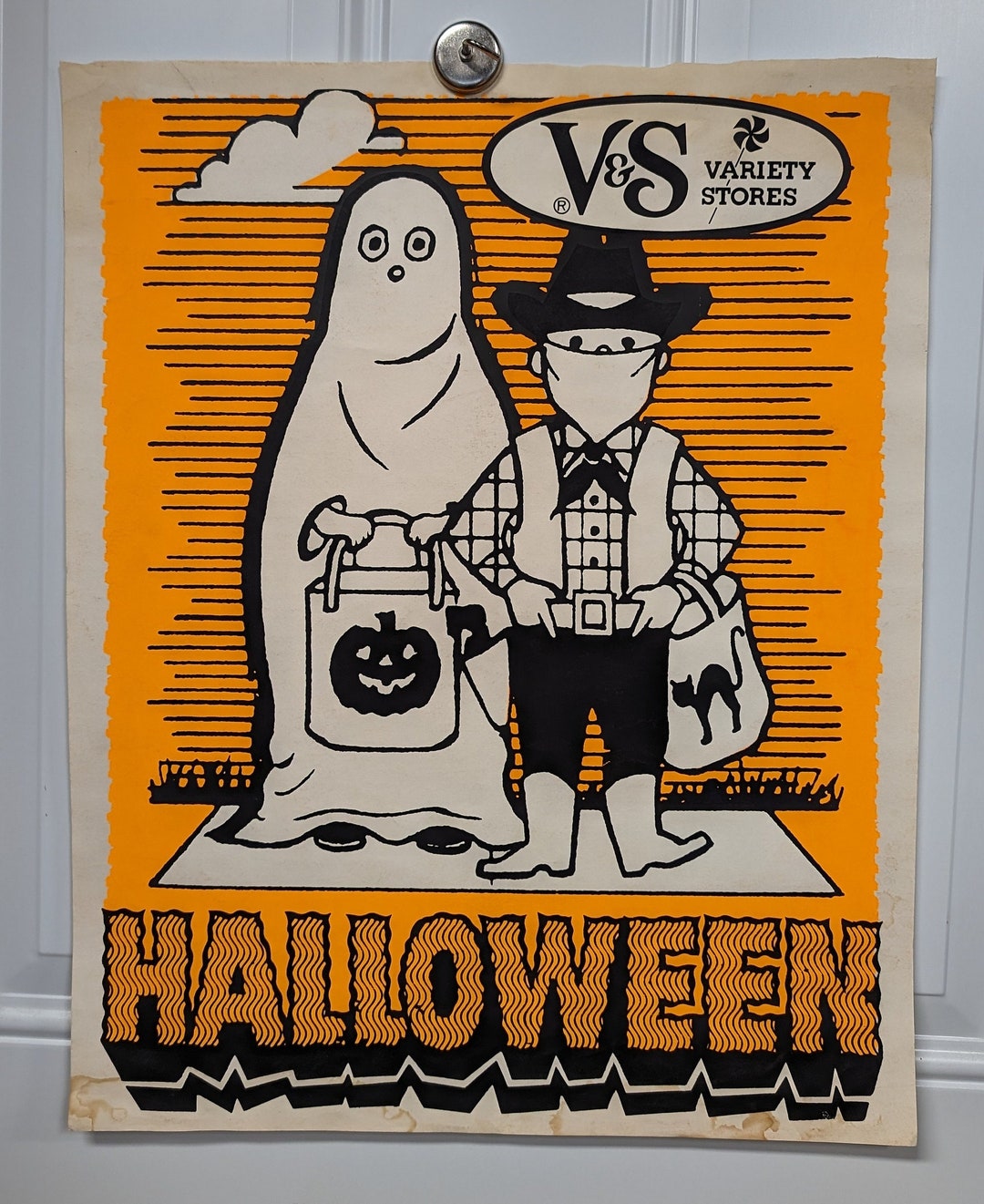Large 1980s VS Variety Store Halloween Cowboy and Ghost Display ...