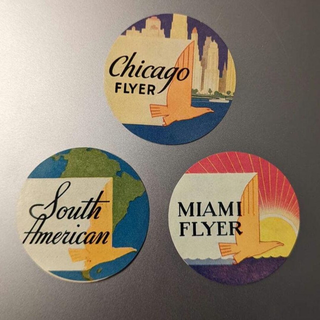 1940's PAA Pan American Airways System Gummed Label Chicago Miami South ...