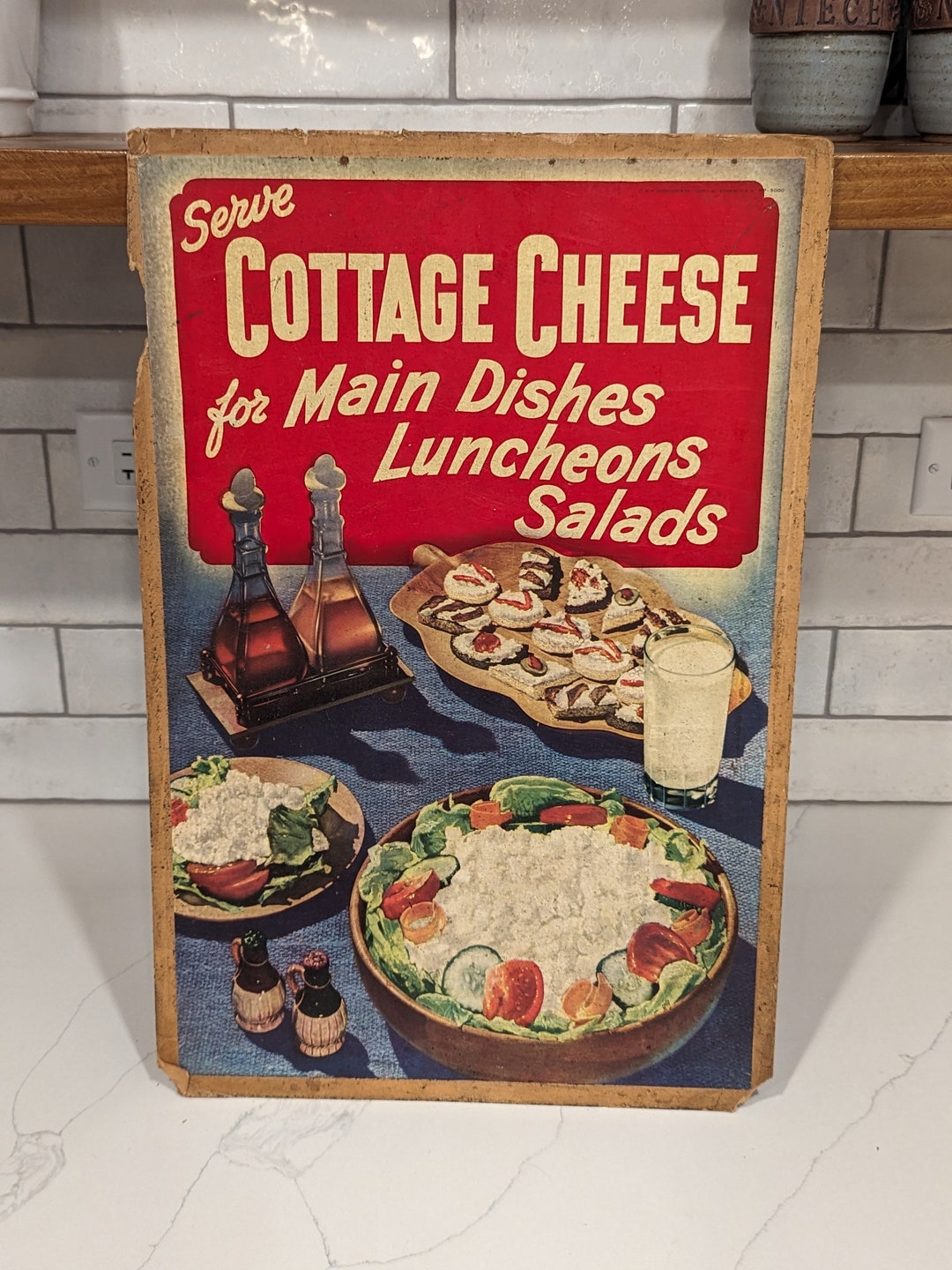 Large 1940's Cottage Cheese for Luncheons Store Cardboard Sign Vintage ...