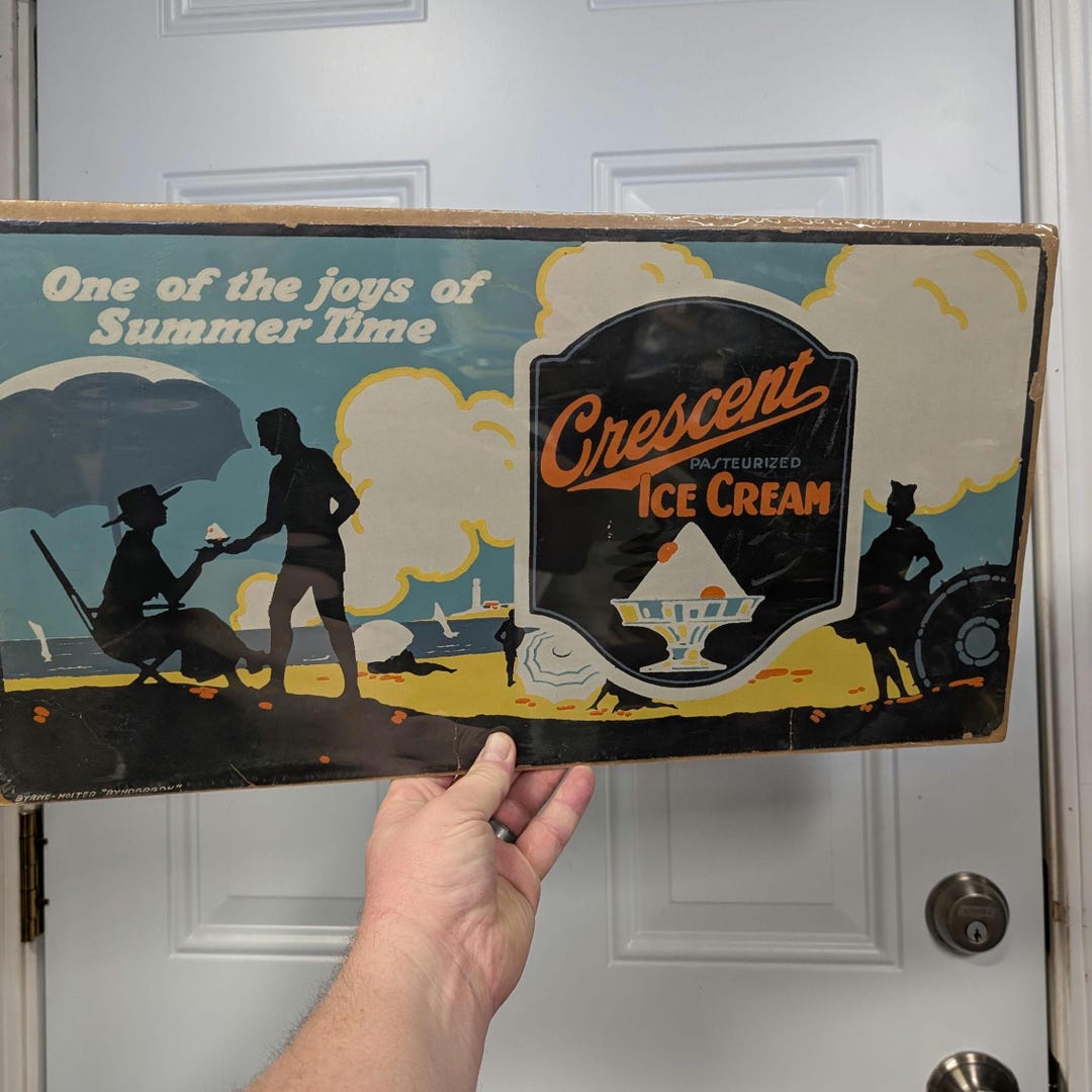 Old & Original 1920's Crescent Ice Cream Cardboard Sign Joys - Vintage ...
