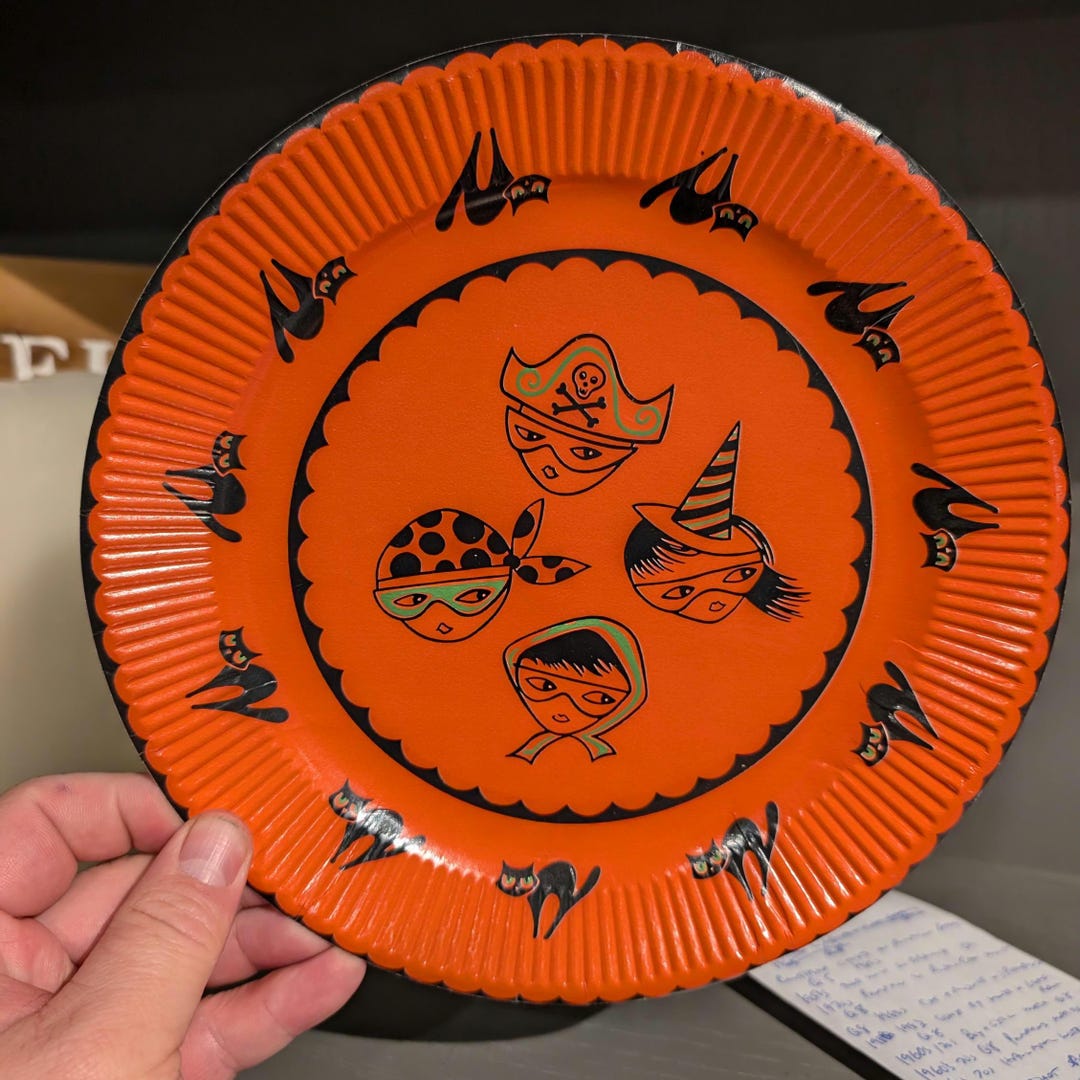 Old 1940's 50s Kids is Masks Black Cats Halloween Paper Plate - Old ...