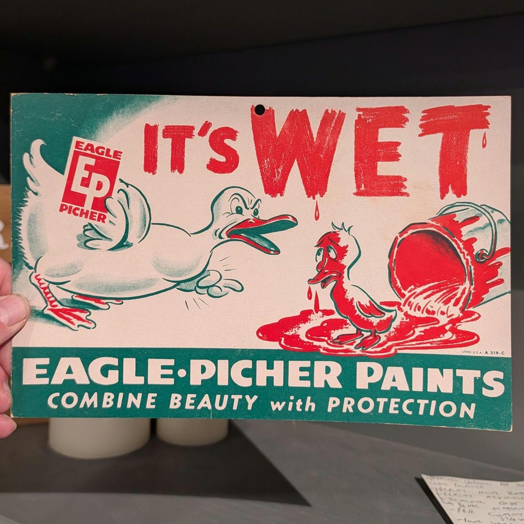 Original 1940's Eagle Picher WET PAINT Cardboard Sign - Vintage ...