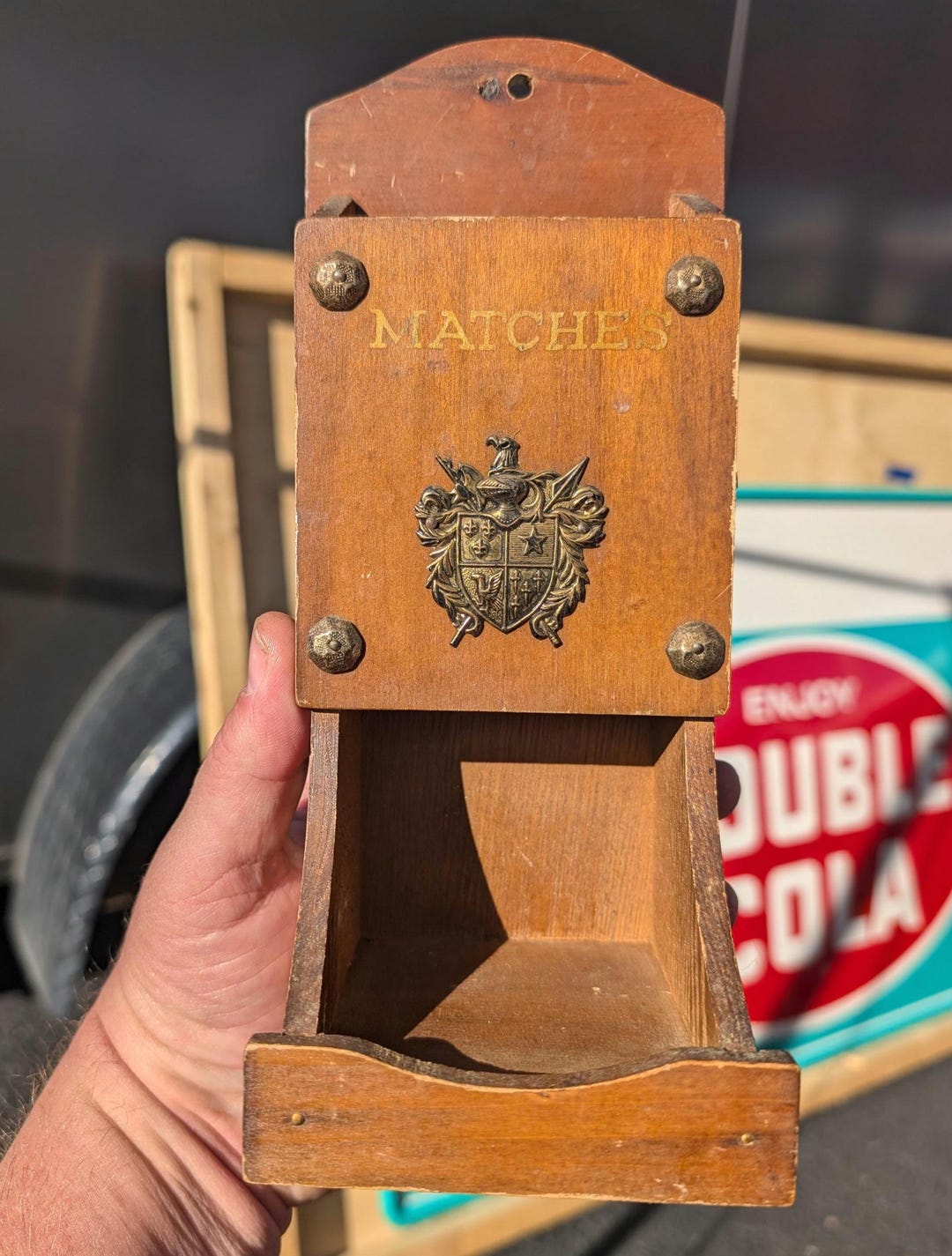 Vintage 1960s 70s Matchstick Holder Wood Box Old & Original Fireplace ...