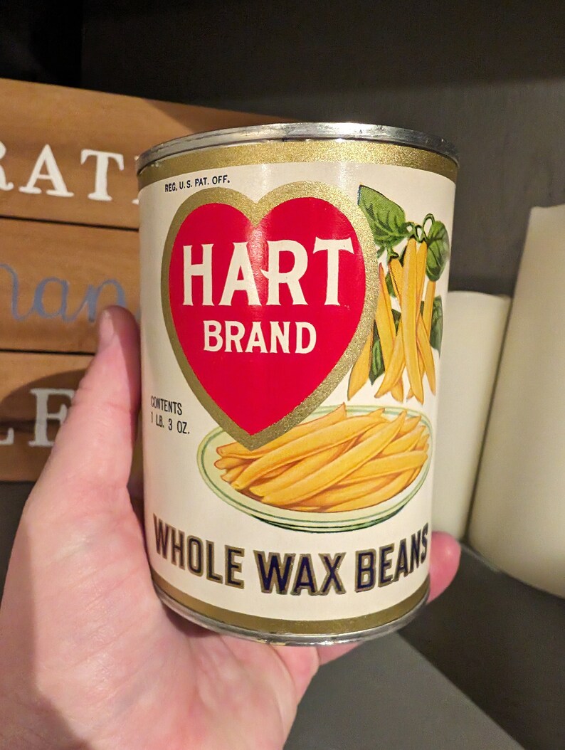 1940s Hart Brand Wax Beans Can Label on Can Original Vintage Heart ...