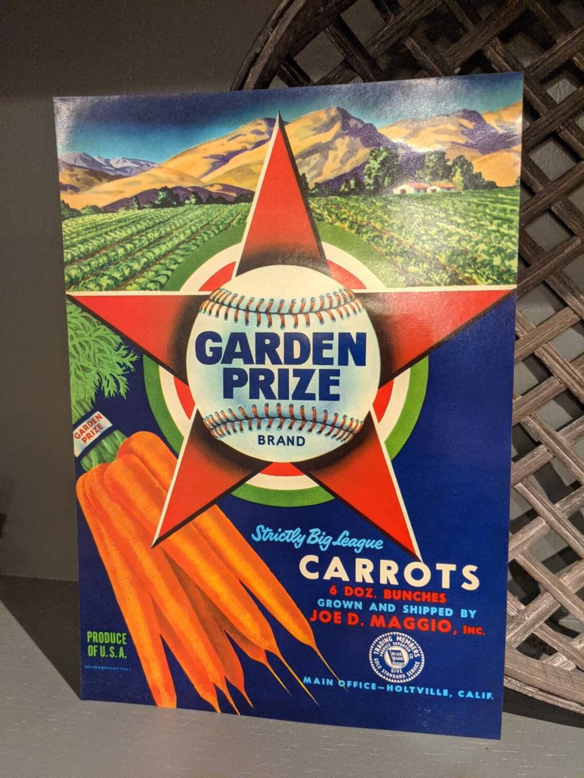 1950's Garden Prize Big League Carrots Vegetables Fruit Crate Label ...