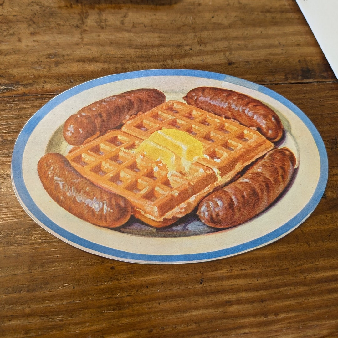 1940s 50s Waffles and Sausage Menu Board Die Cut Paper Gummed Decal ...