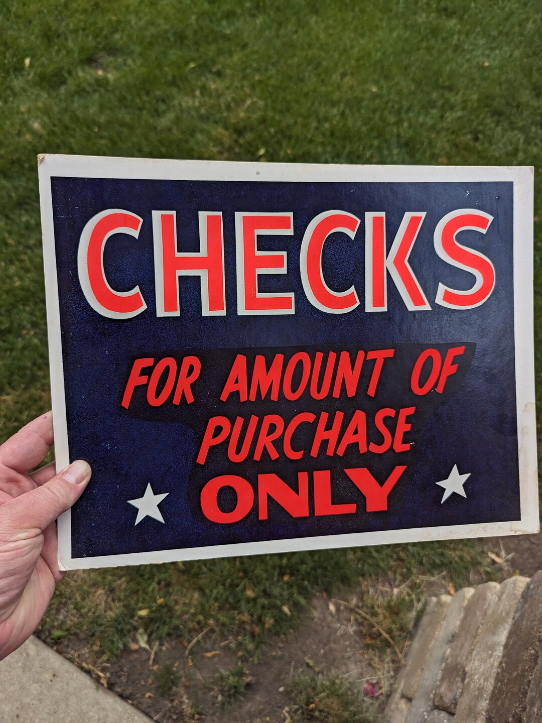 Original 1970s 1980s Checks for Purchase Only Cardboard Sign Vintage ...