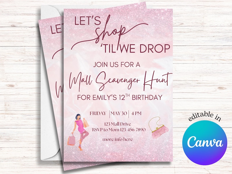 EDITABLE Mall Scavenger Hunt Birthday Invitation | Mall Birthday Party | Teen Girl Birthday ...