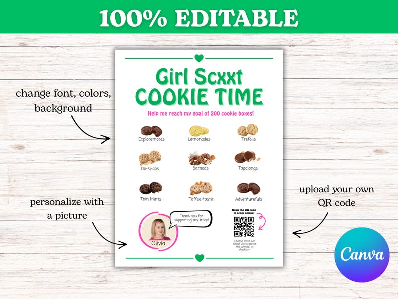 Editable Scout Cookie Flyer 2026 With QR Code for ABC & LBB Cookies ...