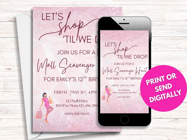 EDITABLE Mall Scavenger Hunt Birthday Invitation | Mall Birthday Party ...