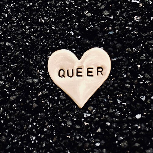 QUEER Heart Pin hand-stamped Brass - Etsy