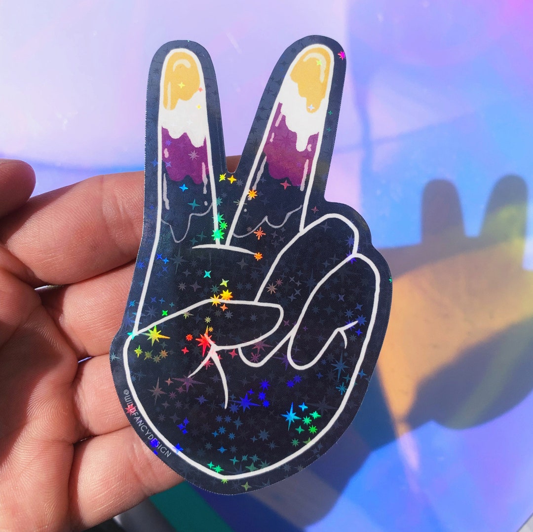 Nonbinary Hands Holographic Stickers | Pride Flag, Peace Sign ...