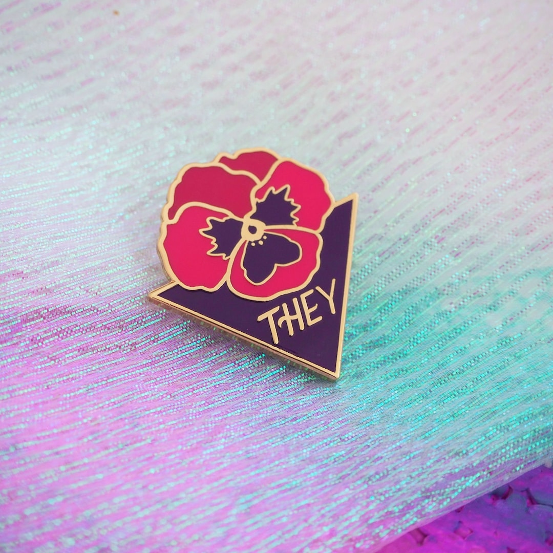THEY Pansy Enamel Pin | They Them Pronouns, Queer Jewelry, Trans ...