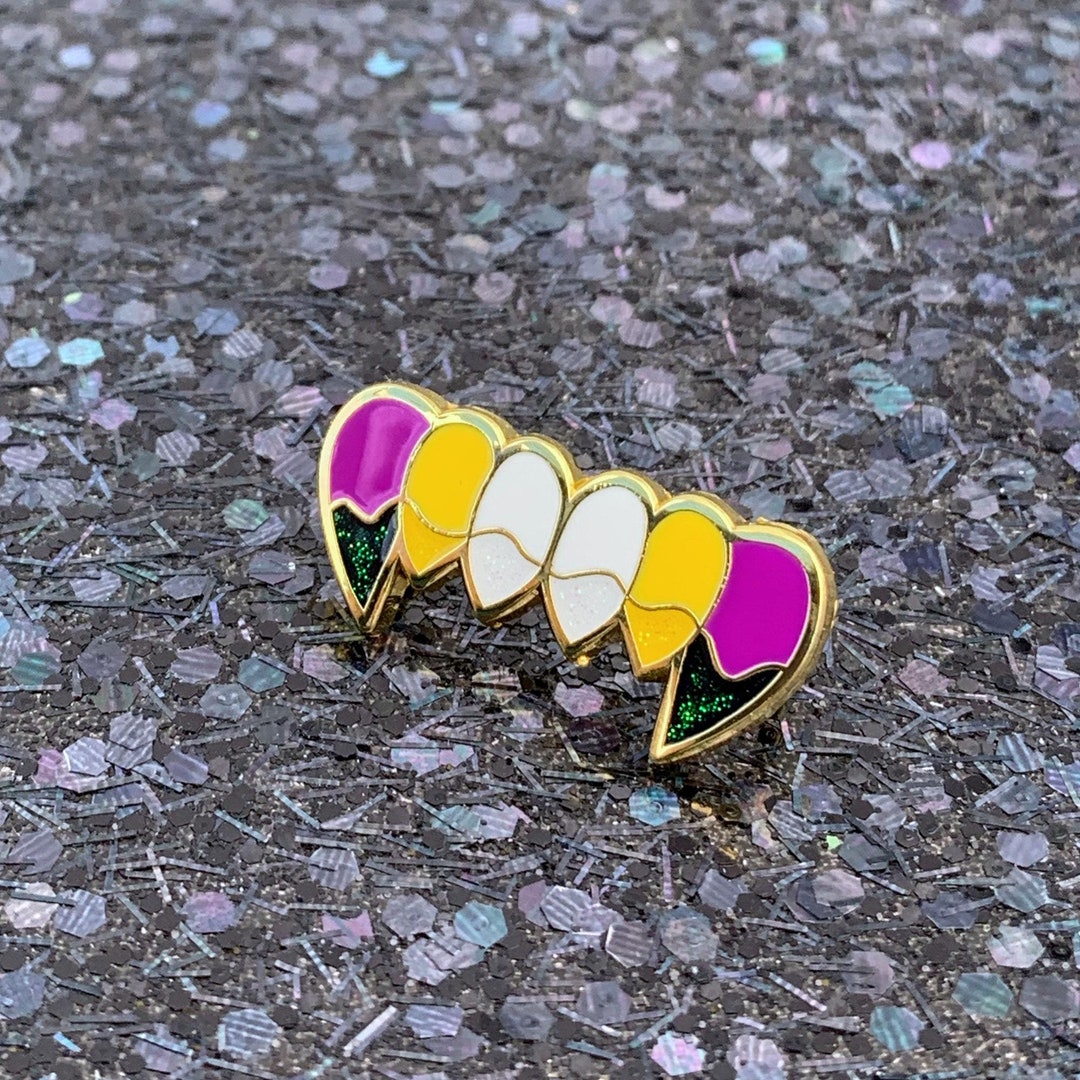 Nonbinary Fang Pin, Queer Enamel Pin, Vampire Teeth, LGBTQ Pride ...