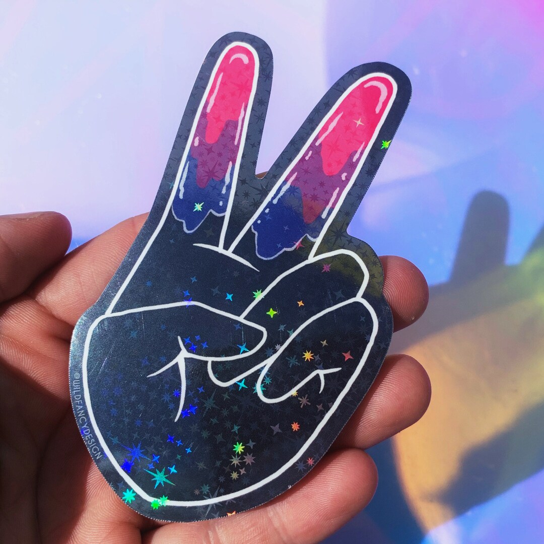 Bisexual Hands Holographic Stickers | Pride Flag, Peace Sign, Sparkling ...