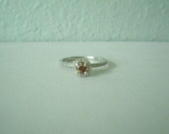 Natural Champagne Diamond Ring set with White Diamond Halo | Etsy