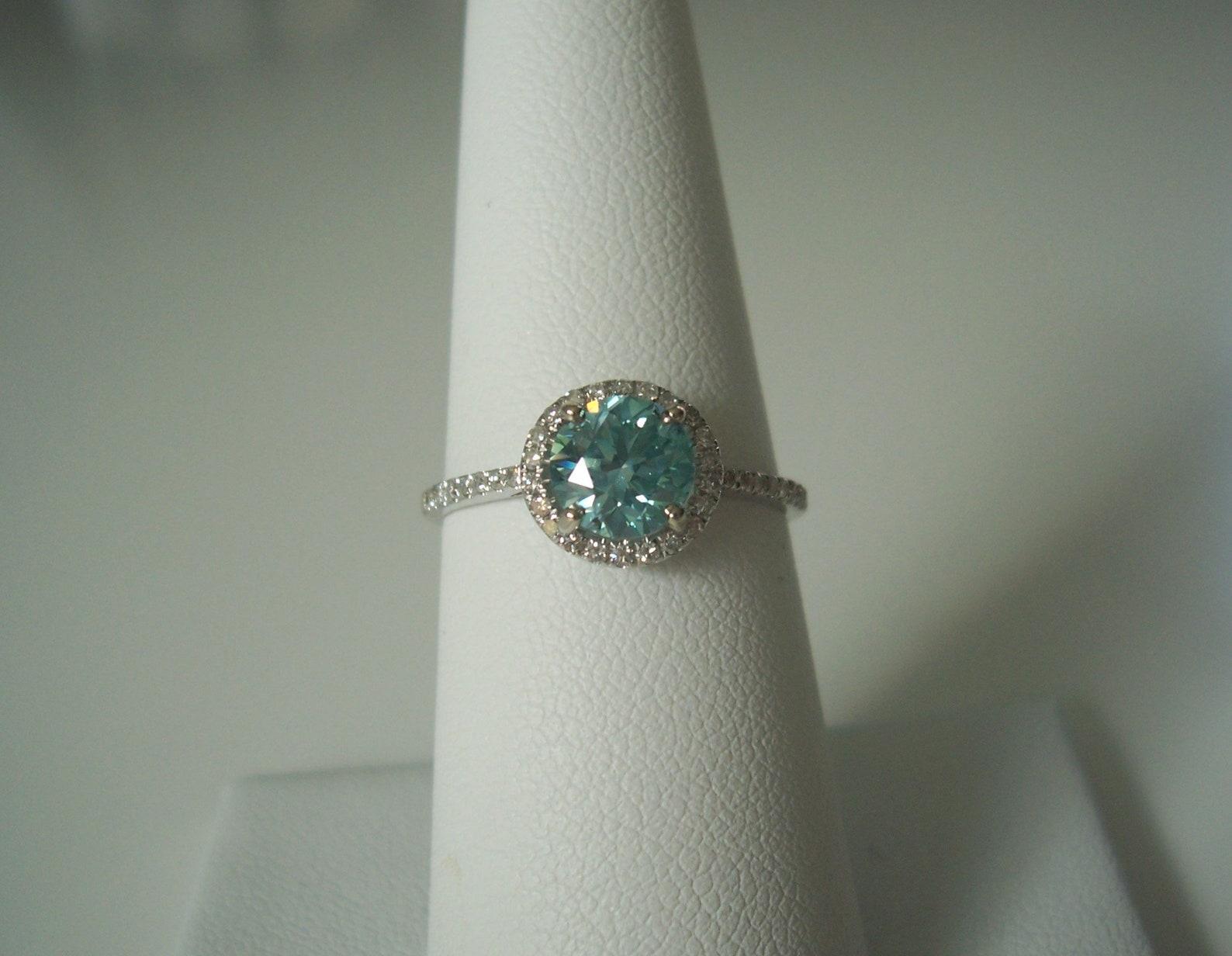 Beautiful Natural Blue and White Diamond Halo Style Wedding Engagement ...