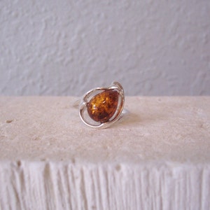 Vintage Natural Amber Pear Shape Stone Ring Set in Sterling - Etsy