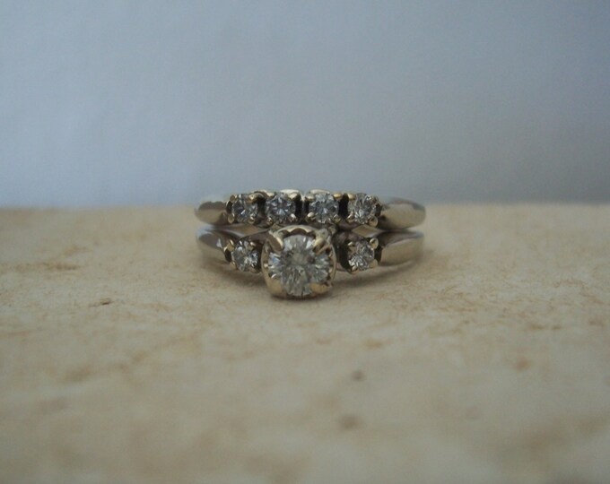 Priced for Clearance Vintage Natural Diamond Wedding Ring Set in White ...