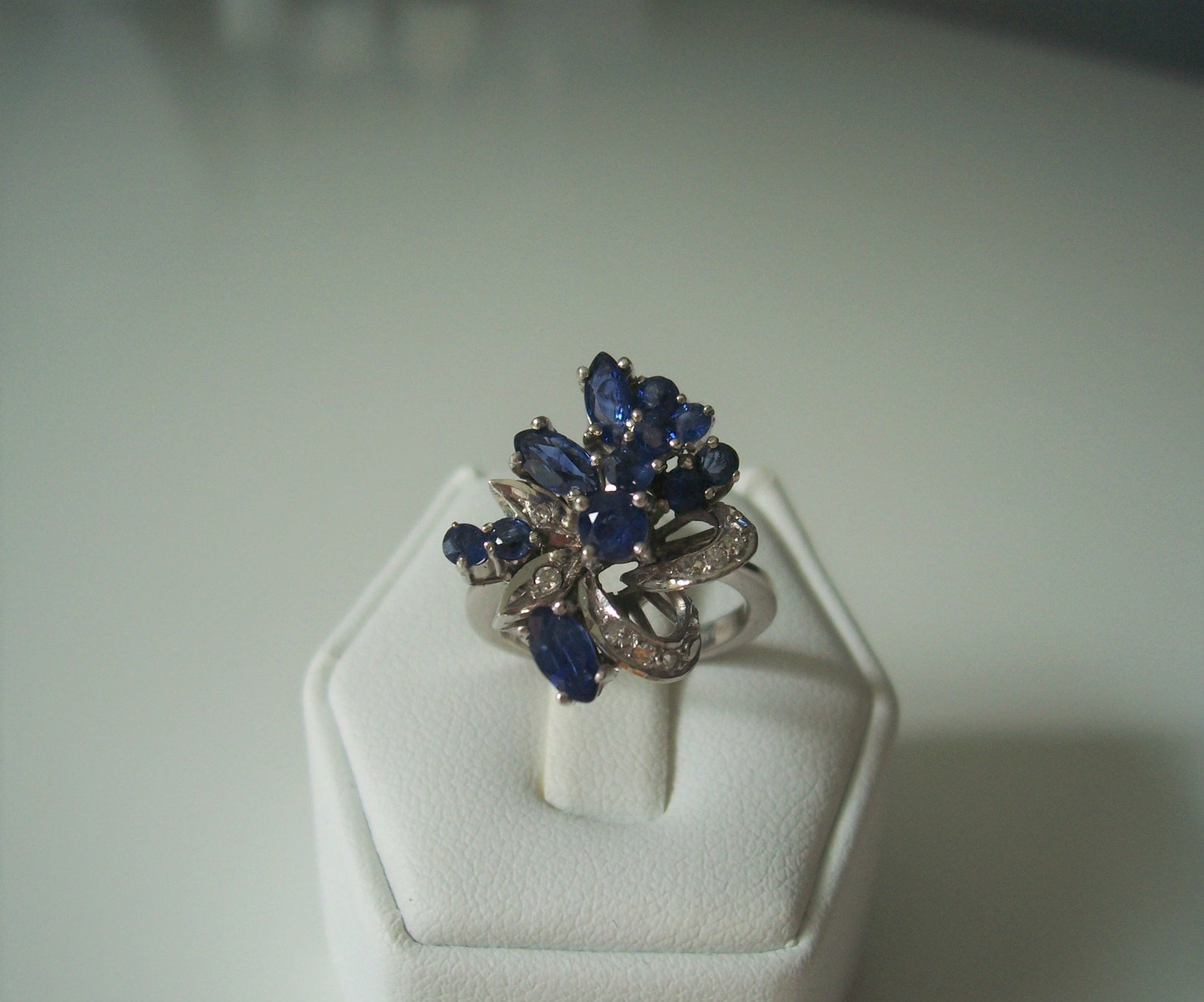 Vintage Palladium Natural Sapphire and Diamond Cocktail Ring - Etsy