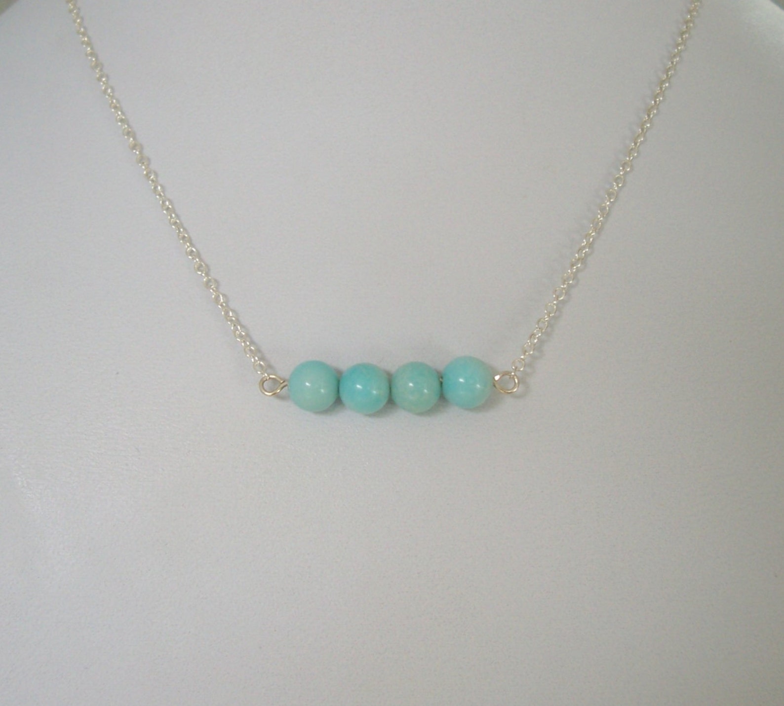 Natural Larimar Bar Style Beaded Necklace in Sterling Silver | Etsy