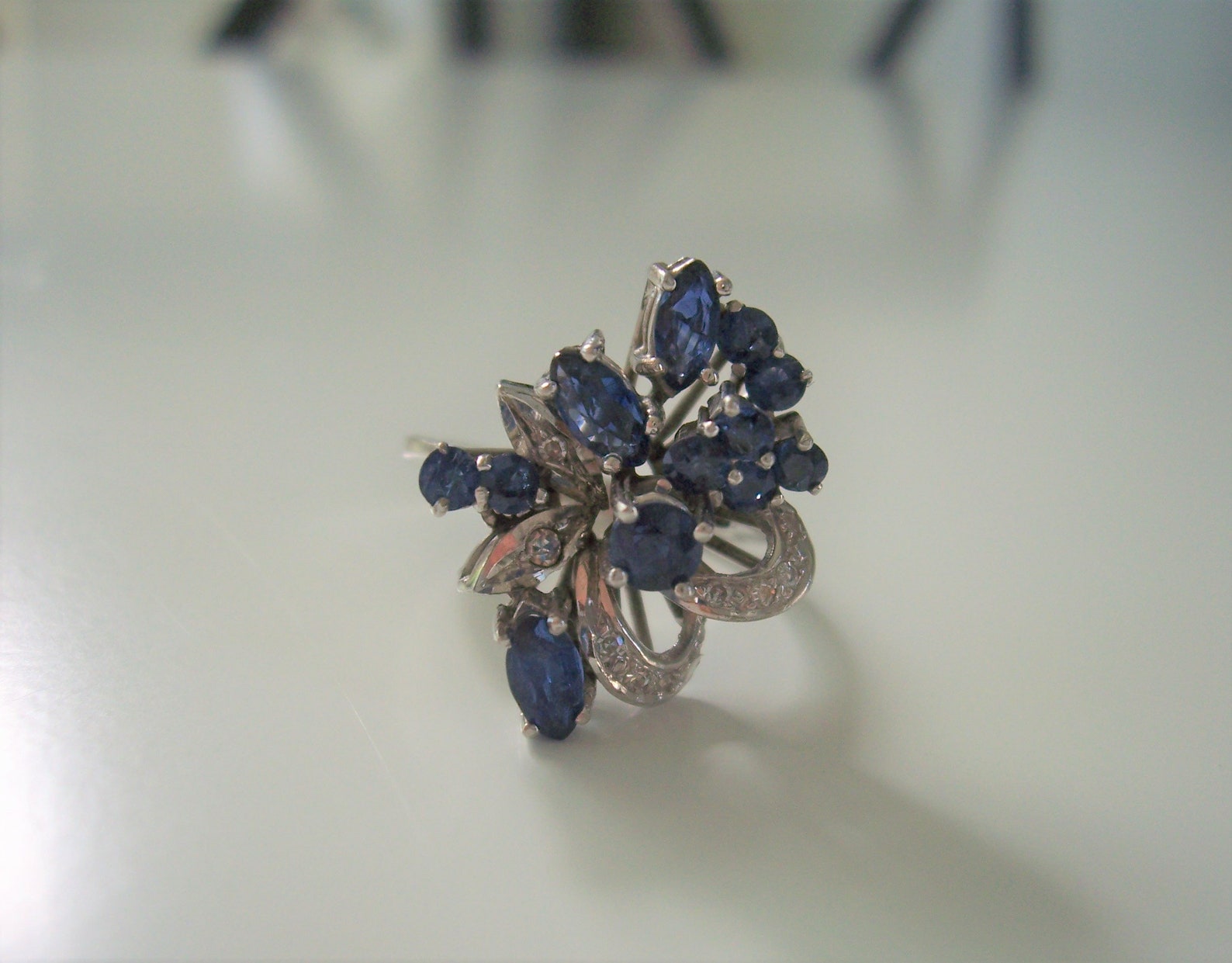 Vintage Palladium Natural Sapphire and Diamond Cocktail Ring - Etsy