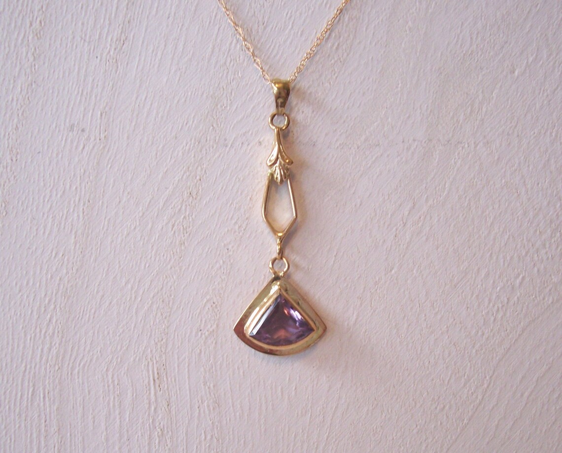 Vintage Natural Fancy Cut Amethyst Pendant in Yellow Gold - Etsy