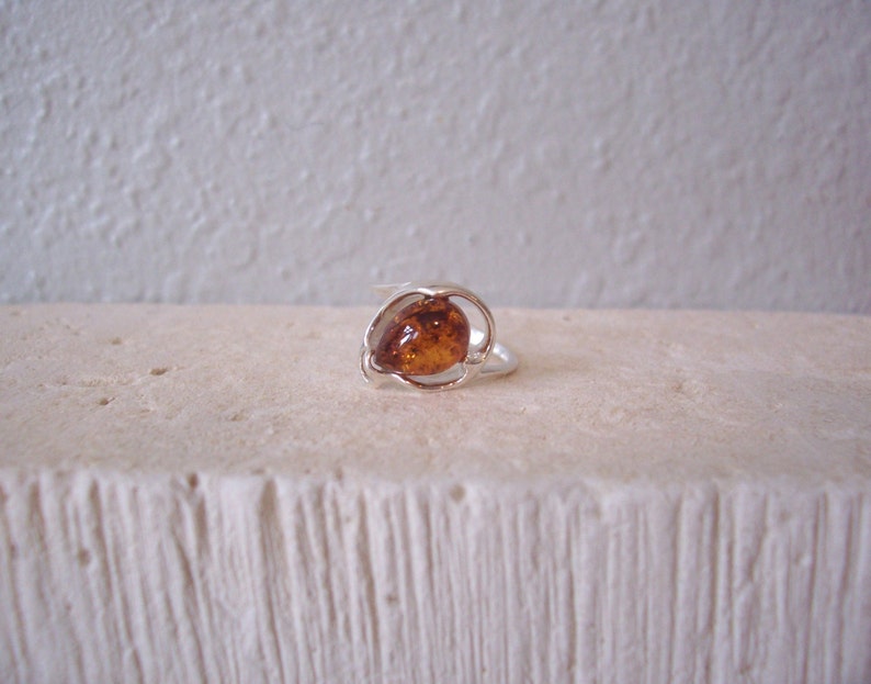 Vintage Natural Amber Pear Shape Stone Ring Set in Sterling - Etsy