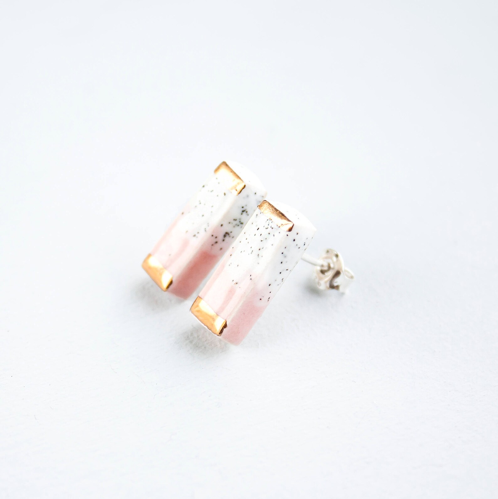 Blush Pink Ceramic Stud Earrings Geometric Bar Stud Earrings - Etsy